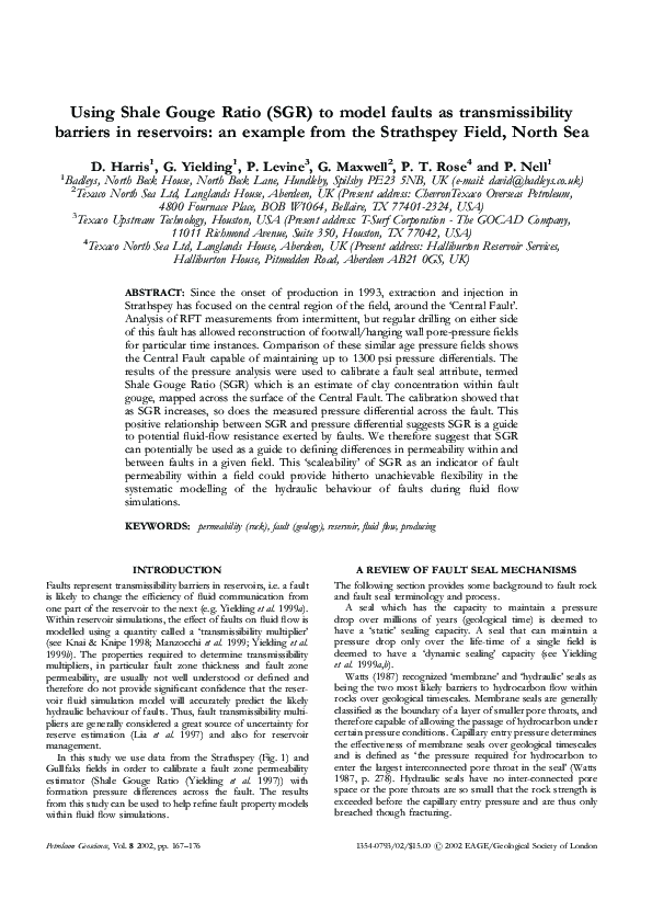 (PDF) Using Shale Gouge Ratio (SGR) to model faults as transmissibility ...