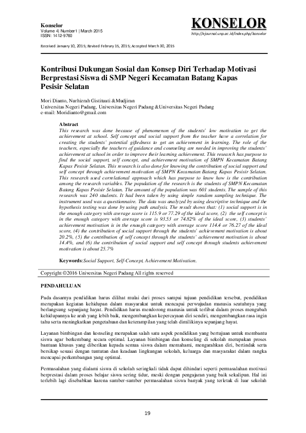 (PDF) Kontribusi Dukungan Sosial dan Konsep Diri Terhadap Motivasi Berprestasi Siswa di SMP ...