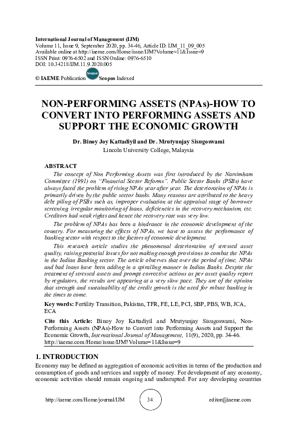 (PDF) NON-PERFORMING ASSETS (NPAs)-HOW TO CONVERT INTO PERFORMING ...