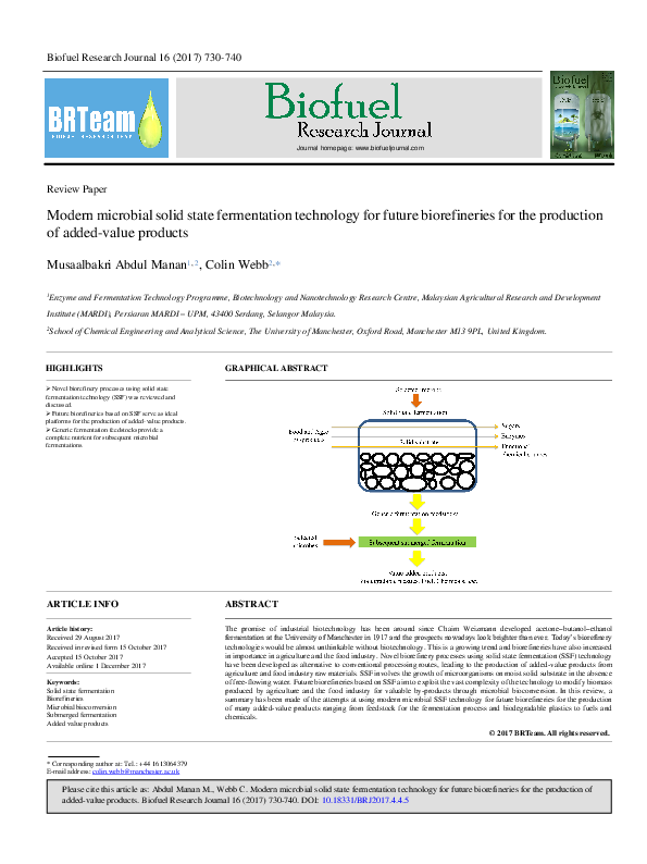 (PDF) Modern microbial solid state fermentation technology for future biorefineries for the ...