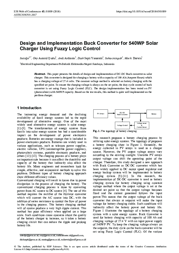 (PDF) Design and Implementation Buck Converter for 540WP Solar Charger Using Fuzzy Logic Control