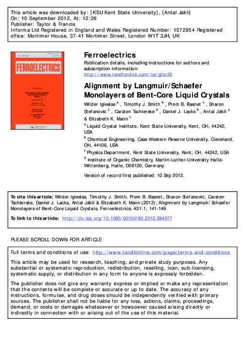 Pdf Alignment By Langmuir Schaefer Monolayers Of Bent Core Liquid