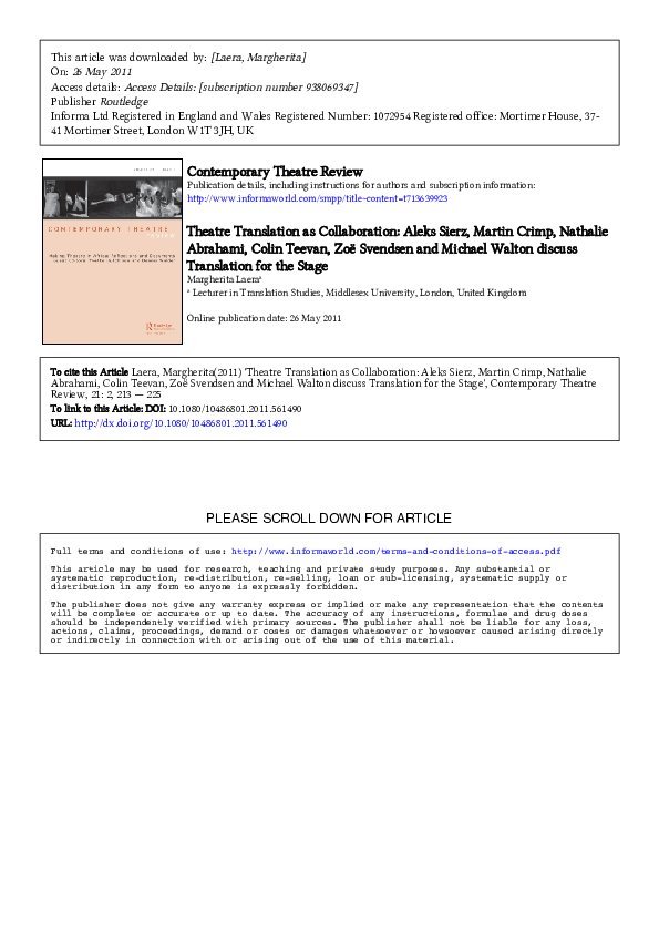 (PDF) Theatre Translation as Collaboration: Natalie Abrahami, Martin ...