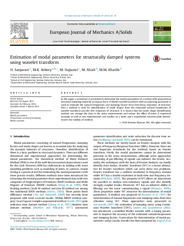 Pdf Estimation Of Modal Parameters For Structurally Damped Systems Using Wavelet Transform