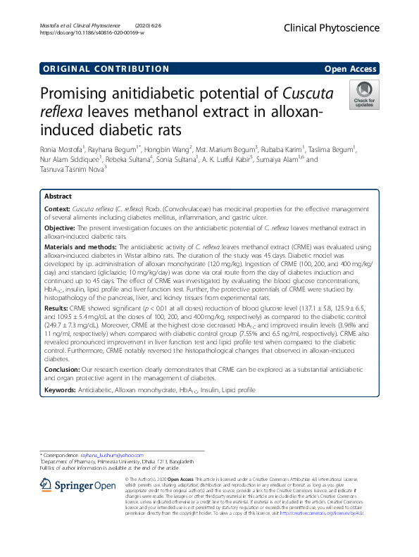 (PDF) Promising anitidiabetic potential of Cuscuta reflexa leaves ...