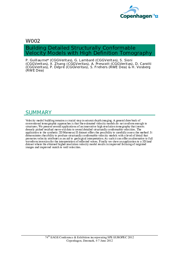 (PDF) Building Detailed Structurally Conformable Velocity Models with High Definition Tomography