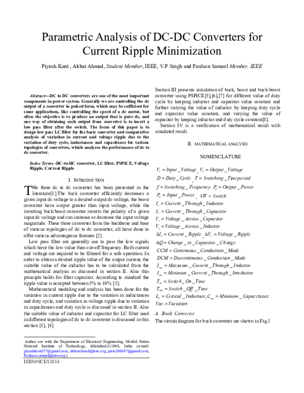 Pdf Parametric Analysis Of Dc Dc Converters For Current Ripple