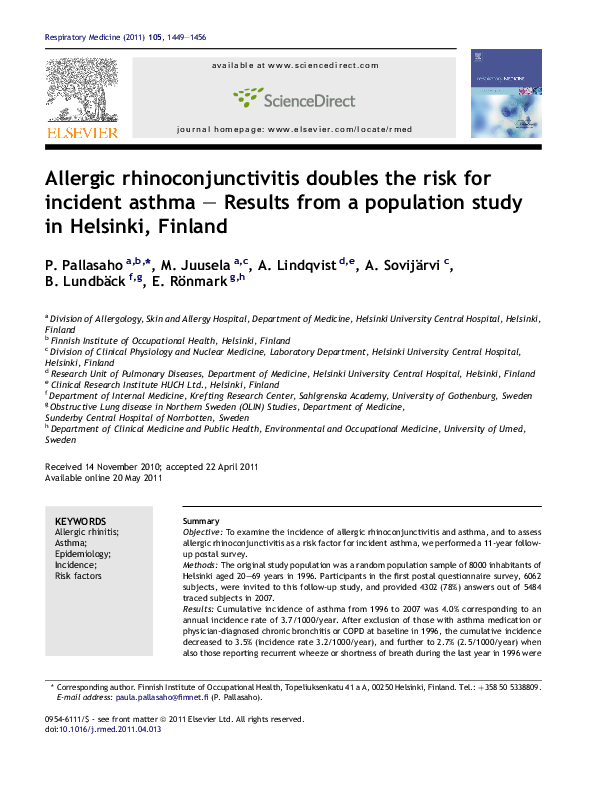 (PDF) Allergic rhinoconjunctivitis doubles the risk for incident asthma ...
