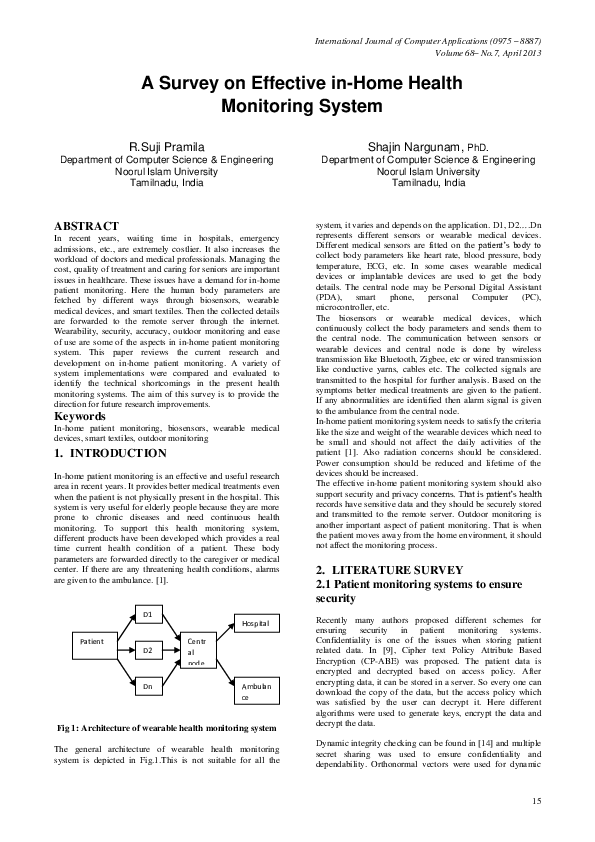 (PDF) A Survey on Effective In-Home Health Monitoring System