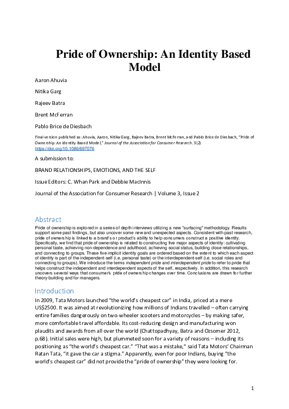 (PDF) Pride of Ownership: An Identity-Based Model
