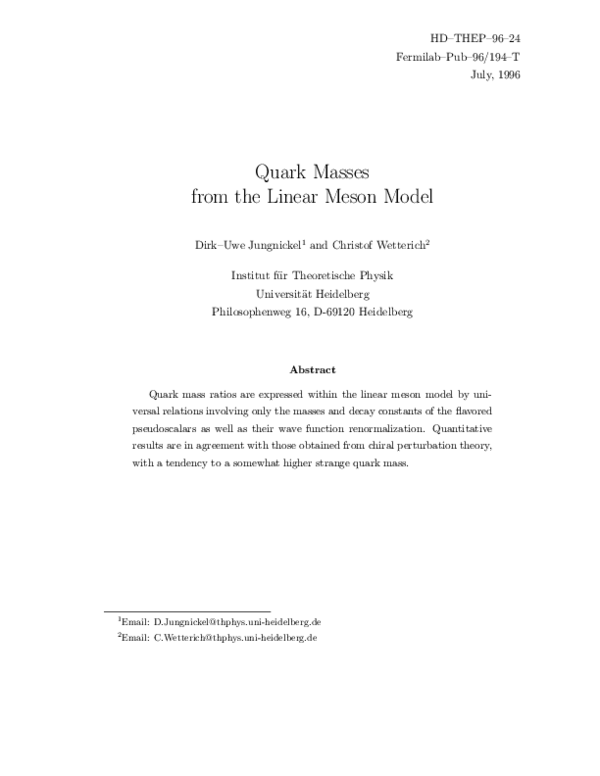 (PDF) Quark masses from the linear meson model