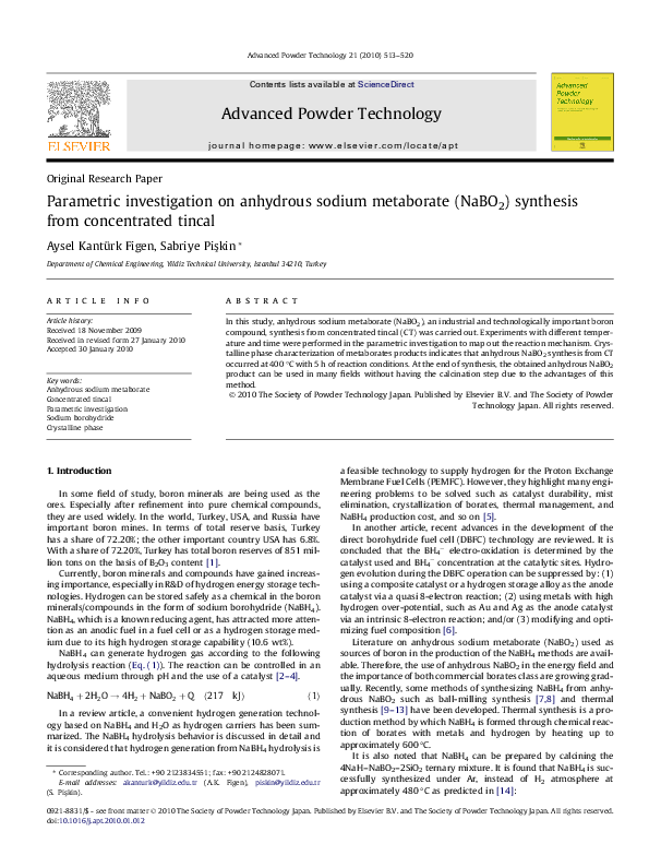 (PDF) Parametric investigation on anhydrous sodium metaborate (NaBO2 ...