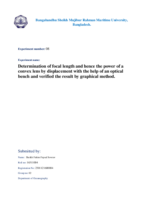 (PDF) Determination of focal length and hence the power of a convex ...