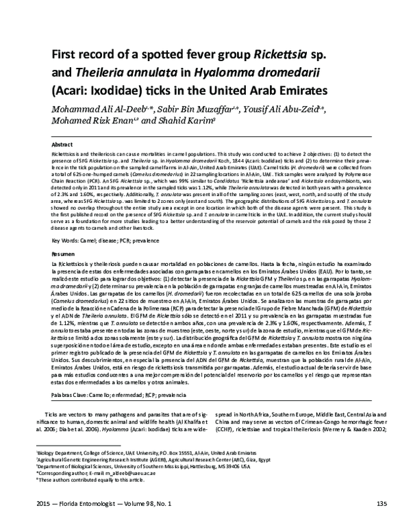 (PDF) First Record of a Spotted Fever Group Rickettsia sp. and ...