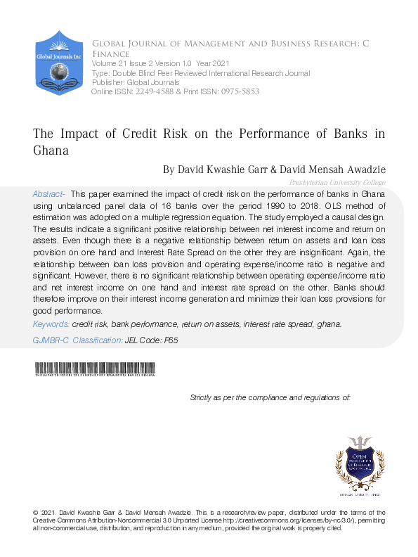 (PDF) The Impact of Credit Risk on the Performance of Banks in Ghana
