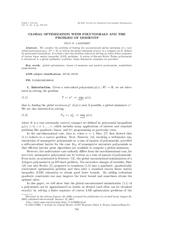 (PDF) Global Optimization with Polynomials and the Problem of Moments