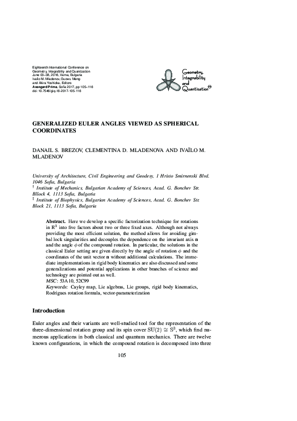 (PDF) Generalized Euler Angles Viewed as Spherical Coordinates