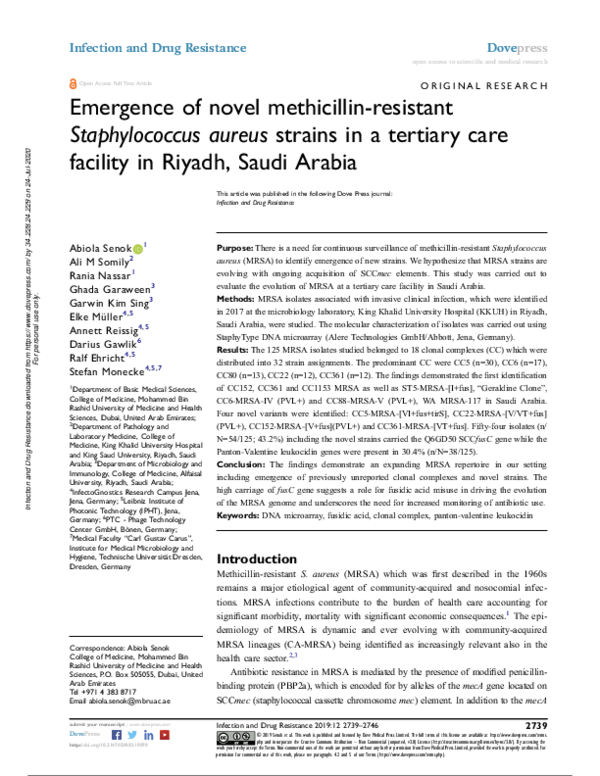 (PDF) Emergence of novel methicillin-resistant Staphylococcus aureus strains in a tertiary care ...