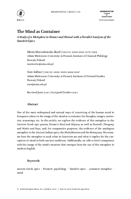 (PDF) The Mind as Container. A Study of a Metaphor in Homer and Hesiod ...