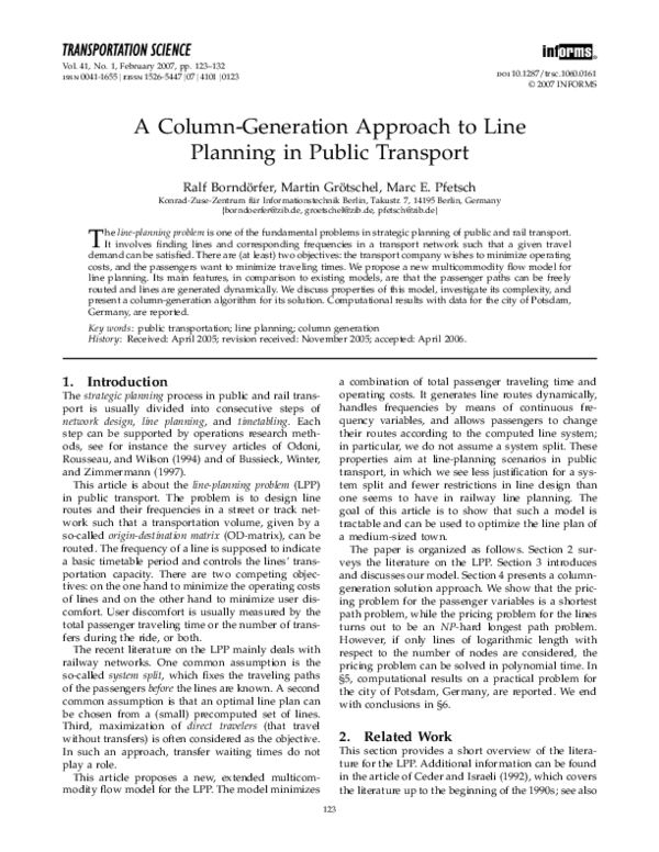 (PDF) A column-generation approach to line planning in public transport