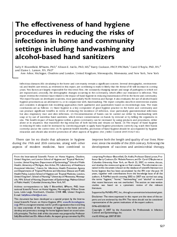 (PDF) The effectiveness of hand hygiene procedures in reducing the ...