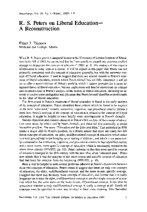 (PDF) R. S. Peters on liberal education—A reconstruction