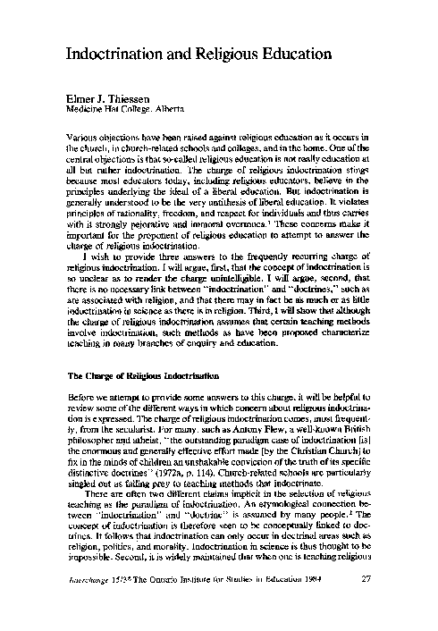(PDF) Indoctrination and religious education