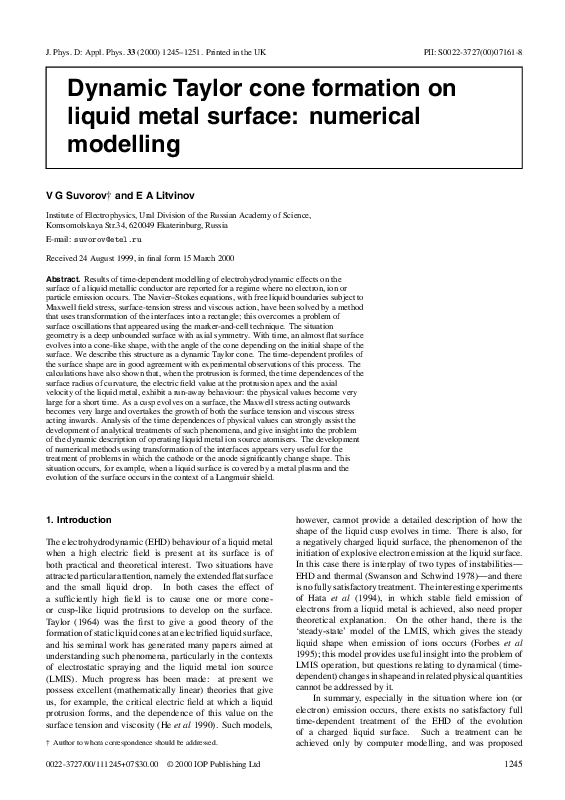 (PDF) Dynamic Taylor cone formation on liquid metal surface: numerical ...