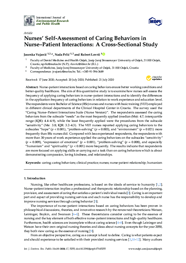 (PDF) Nurses’ Self-Assessment of Caring Behaviors in Nurse–Patient ...
