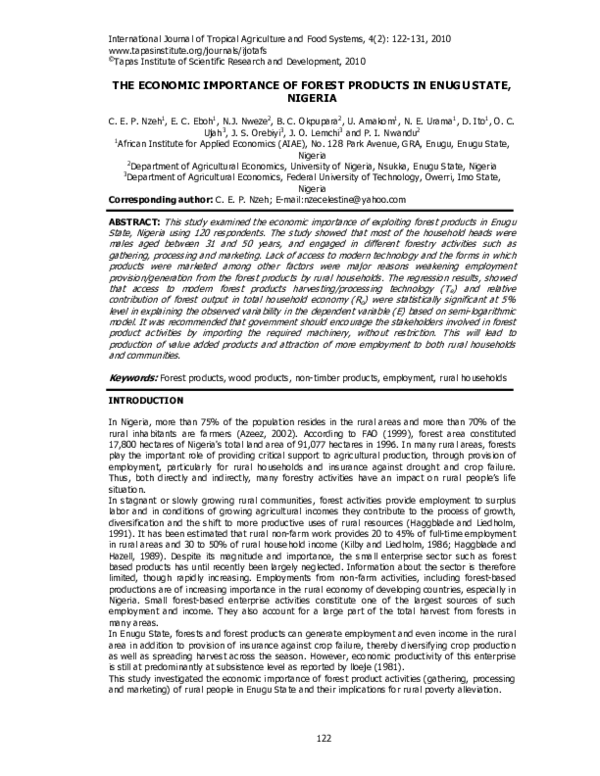 (PDF) The Economic Importance of Forest Products in Enugu State, Nigeria