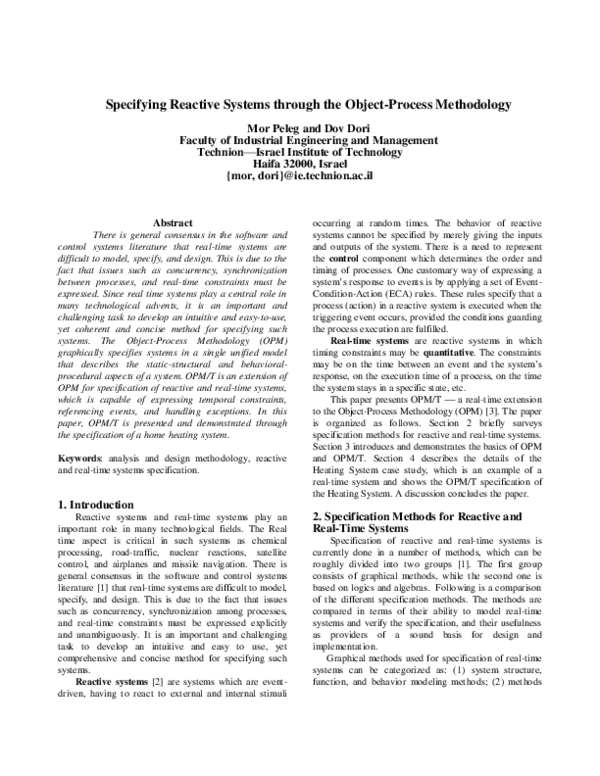 Pdf Specifying Reactive Systems Through The Object Process Methodology 9070