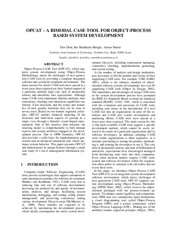 (PDF) OPCAT - A Bimodal Case Tool for Object-Process Based System ...