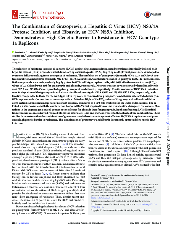(PDF) The Combination of Grazoprevir, a HCV NS3/4A Protease Inhibitor ...