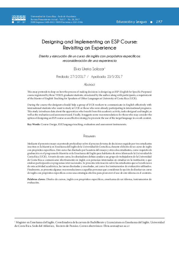 (PDF) Designing and Implementing an ESP Course: Revisiting an Experience