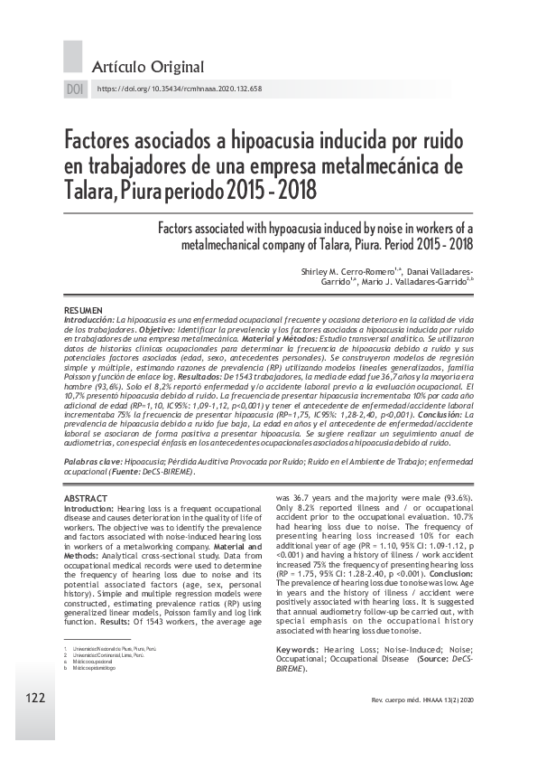 (PDF) Factores asociados a hipoacusia inducida por ruido en ...