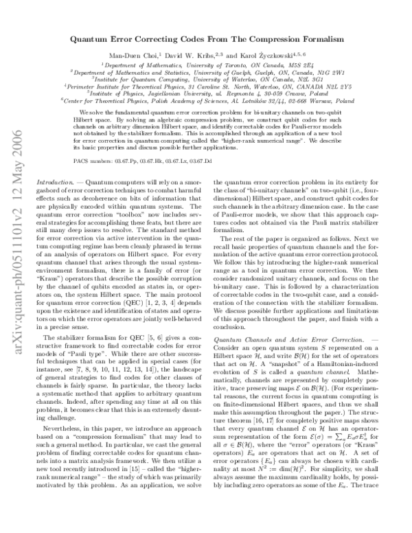 (PDF) Quantum error correcting codes from the compression formalism