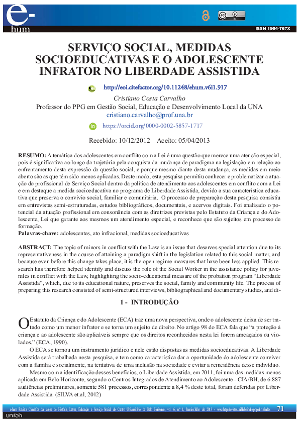 (PDF) SERVIÇO SOCIAL, MEDIDAS SOCIOEDUCATIVAS E O ADOLESCENTE INFRATOR ...