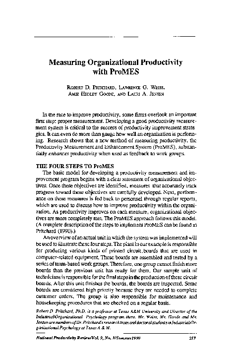 (PDF) Measuring organizational productivity with proMES