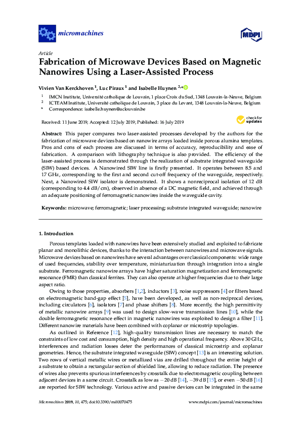(PDF) Fabrication of Microwave Devices Based on Magnetic Nanowires ...
