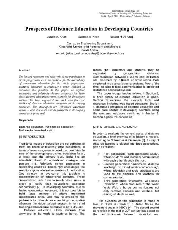 (PDF) Prospects of Distance Education In Developing Countries