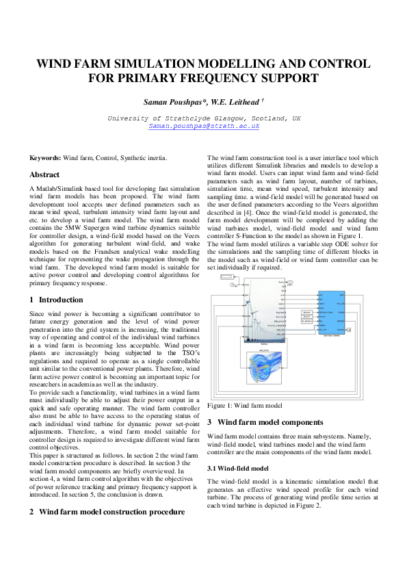 (PDF) Wind Farm Simulation Modelling and Control for Primary Frequency ...