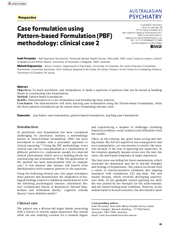 Pdf Case Formulation Using Pattern Based Formulation Pbf