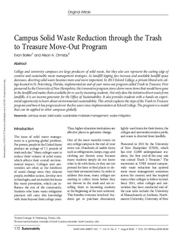 (PDF) Campus Solid Waste Reduction through the Trash to Treasure Move ...