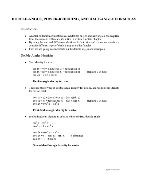 (PDF) DOUBLE-ANGLE, POWER-REDUCING, AND HALF-ANGLE FORMULAS