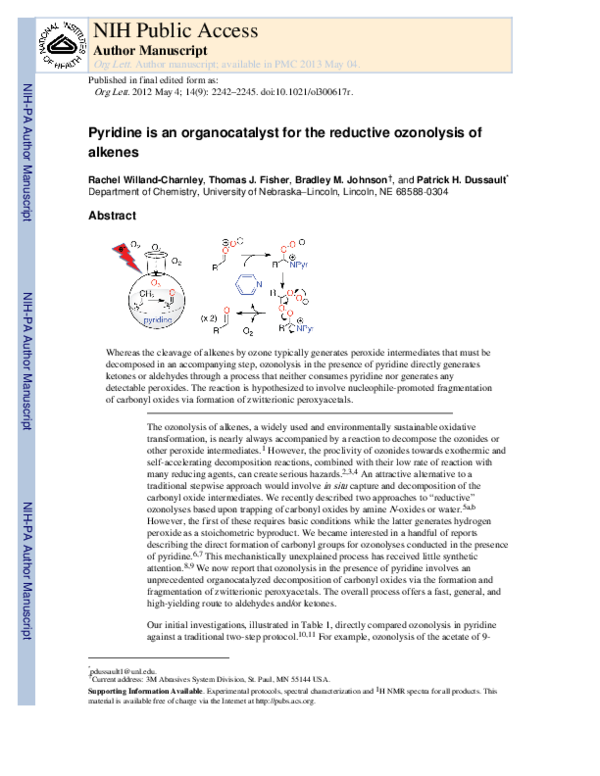 (PDF) Pyridine Is an Organocatalyst for the Reductive Ozonolysis of Alkenes