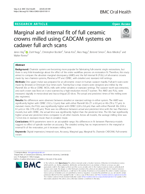 (PDF) Marginal and internal fit of full ceramic crowns milled using ...