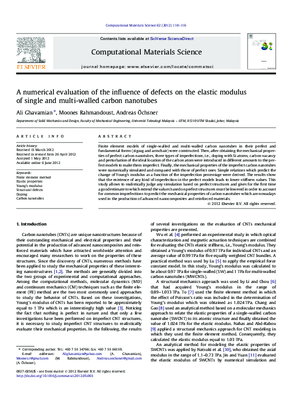 Pdf A Numerical Evaluation Of The Influence Of Defects On The Elastic Modulus Of Single And