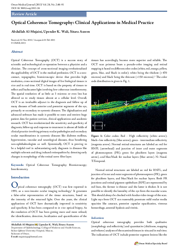 (PDF) Optical Coherence Tomography: Clinical Applications in Medical ...