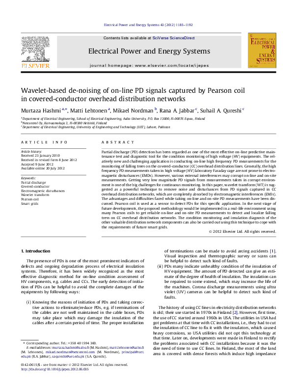 (PDF) Wavelet-based de-noising of on-line PD signals captured by Pearson coil in covered ...