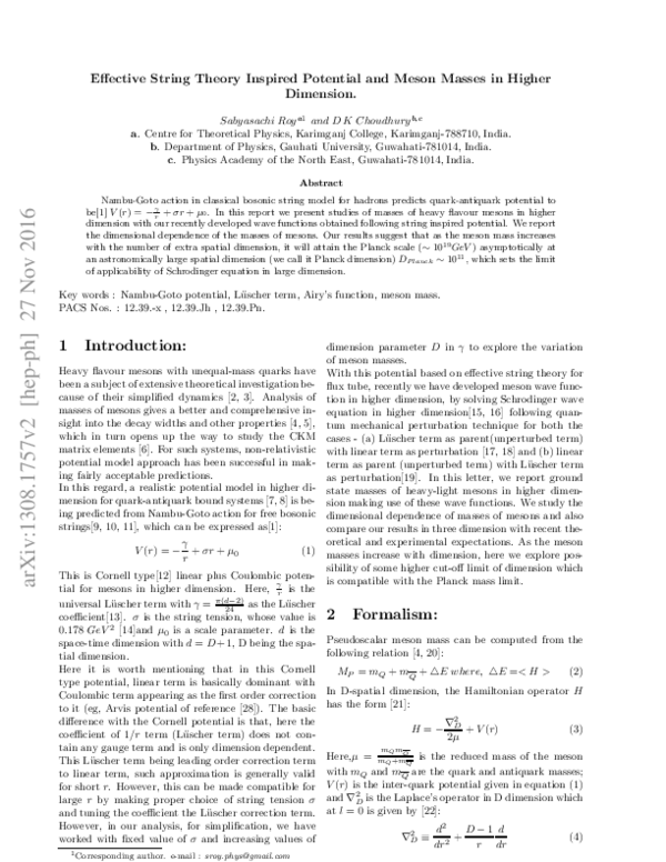 (PDF) Effective String Theory Inspired Potential and Meson Masses in Higher Dimension